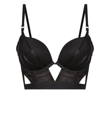 Black Strappy Cut Out Push-Up Longline Bra | New Look