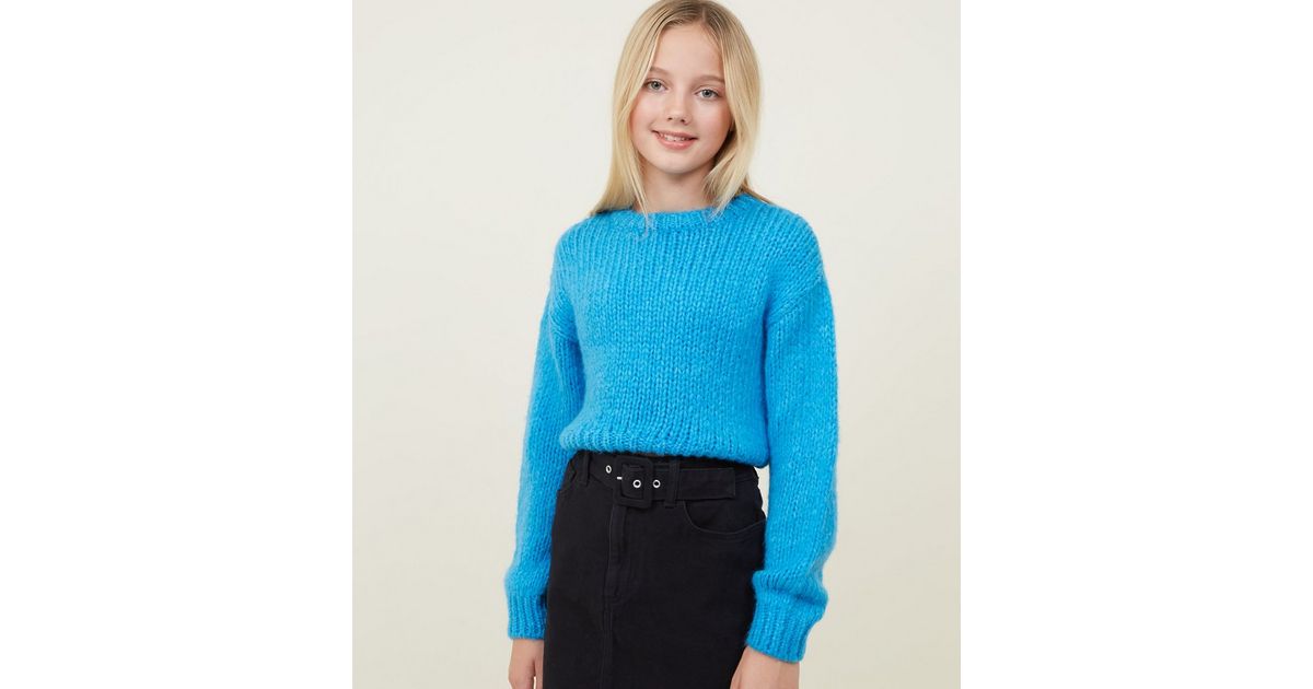 Girls Bright Blue Fluffy Knit Jumper | New Look