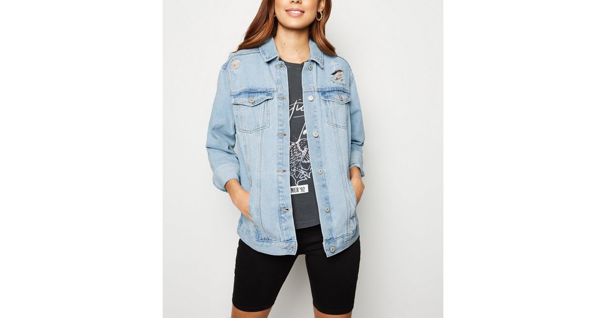 Bright Blue Oversized Button Up Denim Jacket | New Look