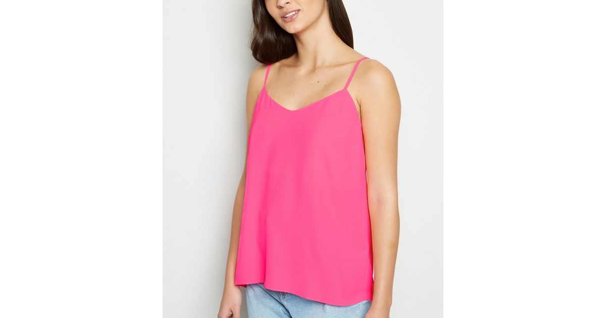 Bright Pink Neon Lattice Back Cami | New Look