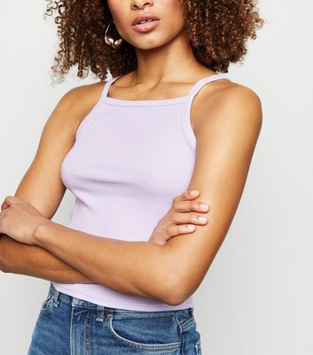 Lilac Ribbed High Neck Cami | New Look