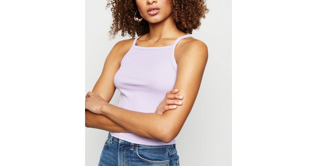 Lilac Ribbed High Neck Cami | New Look