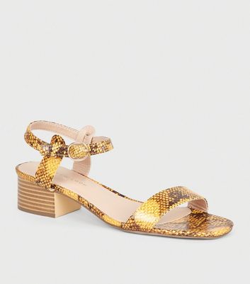 Mustard Faux Snake 2 Part Sandals | New Look