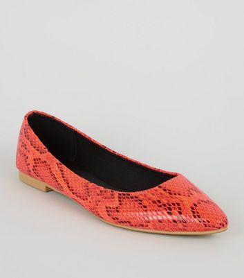 Orange Neon Faux Snake Ballet Pumps | New Look