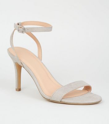 Grey Suedette Ankle Strap Stiletto Heels | New Look