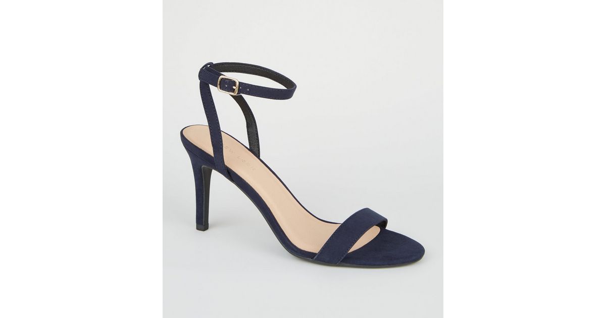 Navy Suedette Ankle Strap Stiletto Heels | New Look