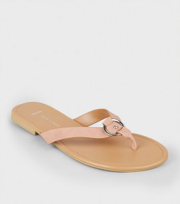 Wide Fit Nude Faux Snake Ring Strap Flip Flops | New Look