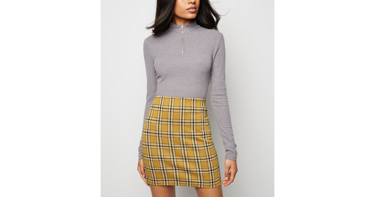 Petite Mustard Check Mini Tube Skirt | New Look