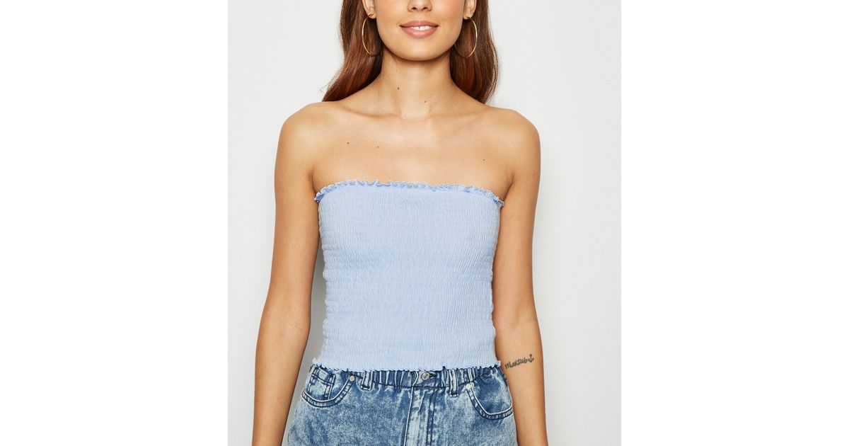 Pale Blue Shirred Bandeau Top | New Look