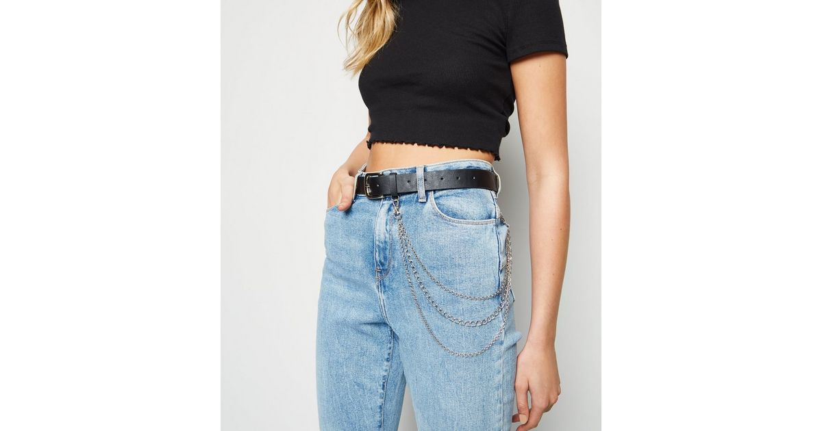 Black Leather-Look Chain Jeans Belt | New Look