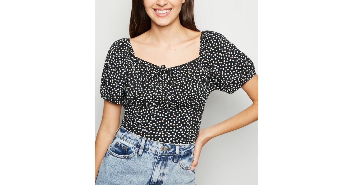 Black Spot Square Neck Crop Top | New Look