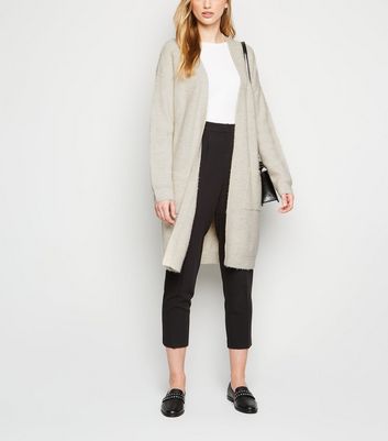 Cream Ribbed Long Sleeve Longline Cardigan | New Look