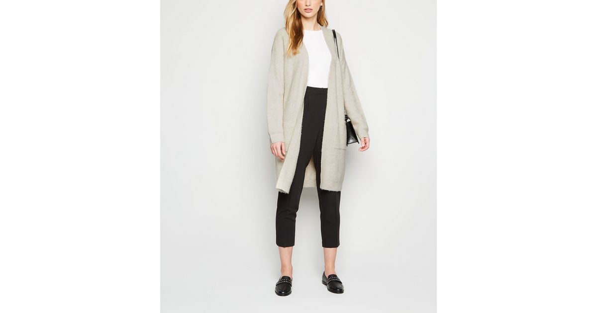 Cream Ribbed Long Sleeve Longline Cardigan | New Look