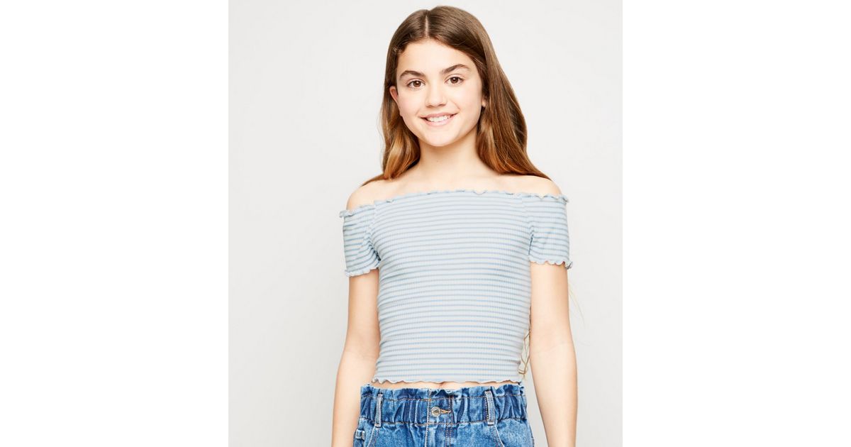 Girls Blue Stripe Bardot Top | New Look