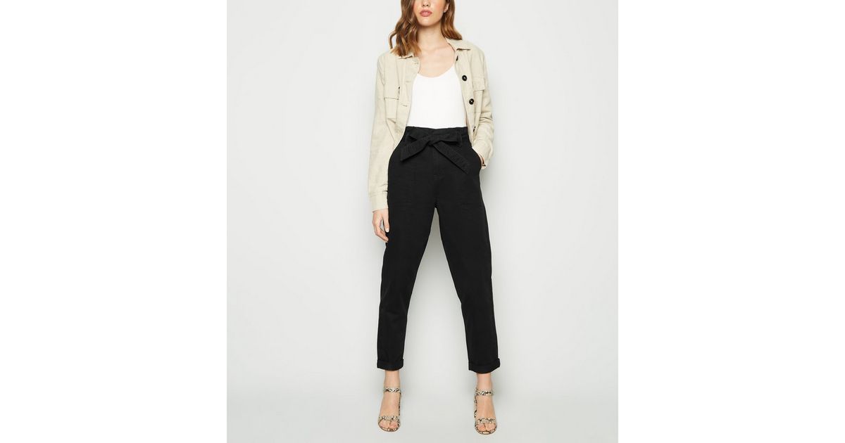 Black High Waist Tapered Denim Trousers | New Look