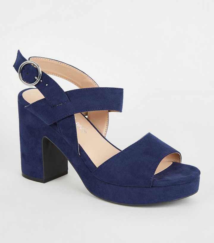 Navy Suedette Platform Block Heels | New Look
