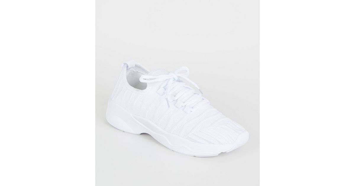 White Knit Lace Up Chunky Trainers | New Look