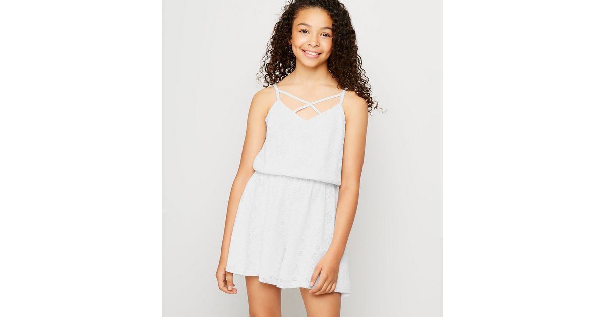 Girls White Lace Playsuit | New Look