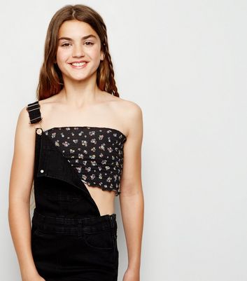 Girls Black Ditsy Floral Shirred Bandeau Top | New Look
