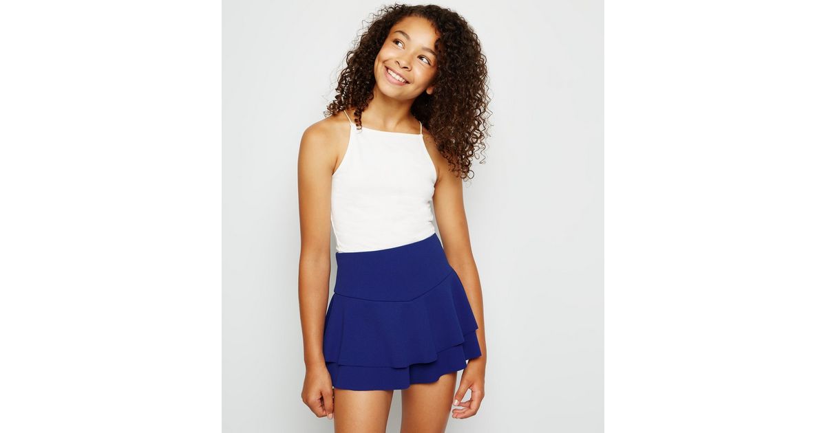Girls Blue Crepe Ruffle Skort | New Look