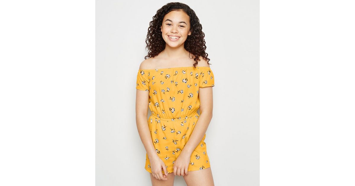 Girls Yellow Floral Bardot Playsuit | New Look