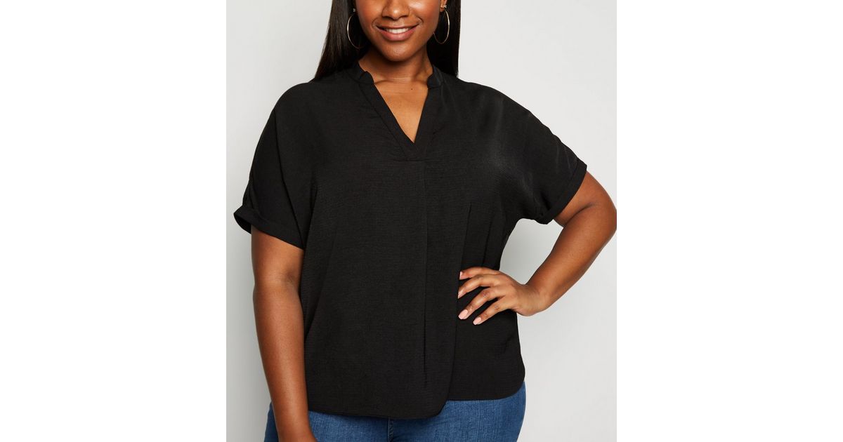 Curves Black Short Sleeve Overhead Shirt | New Look