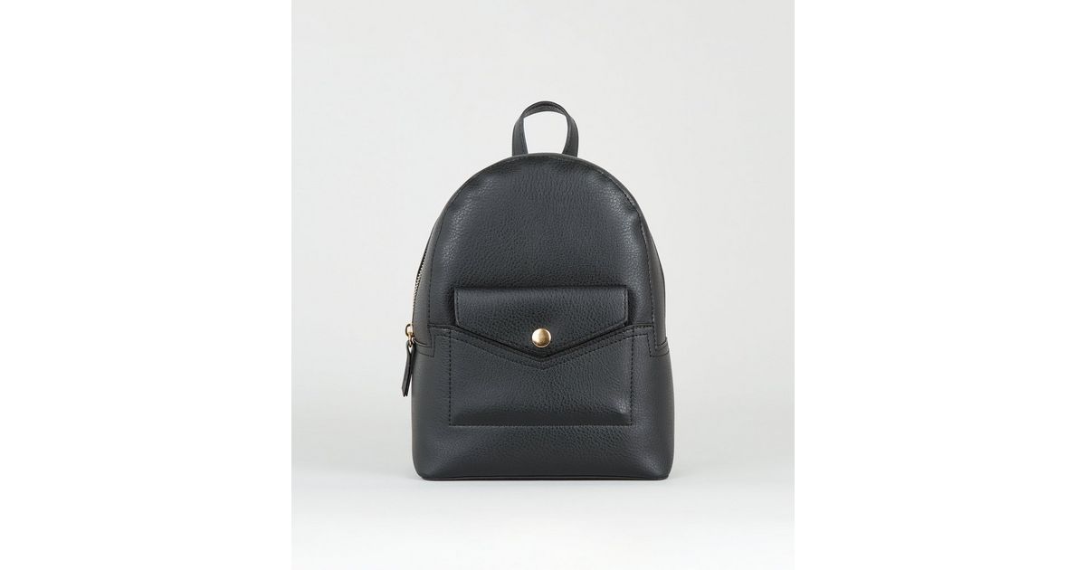 Black Popper Pocket Mini Backpack | New Look