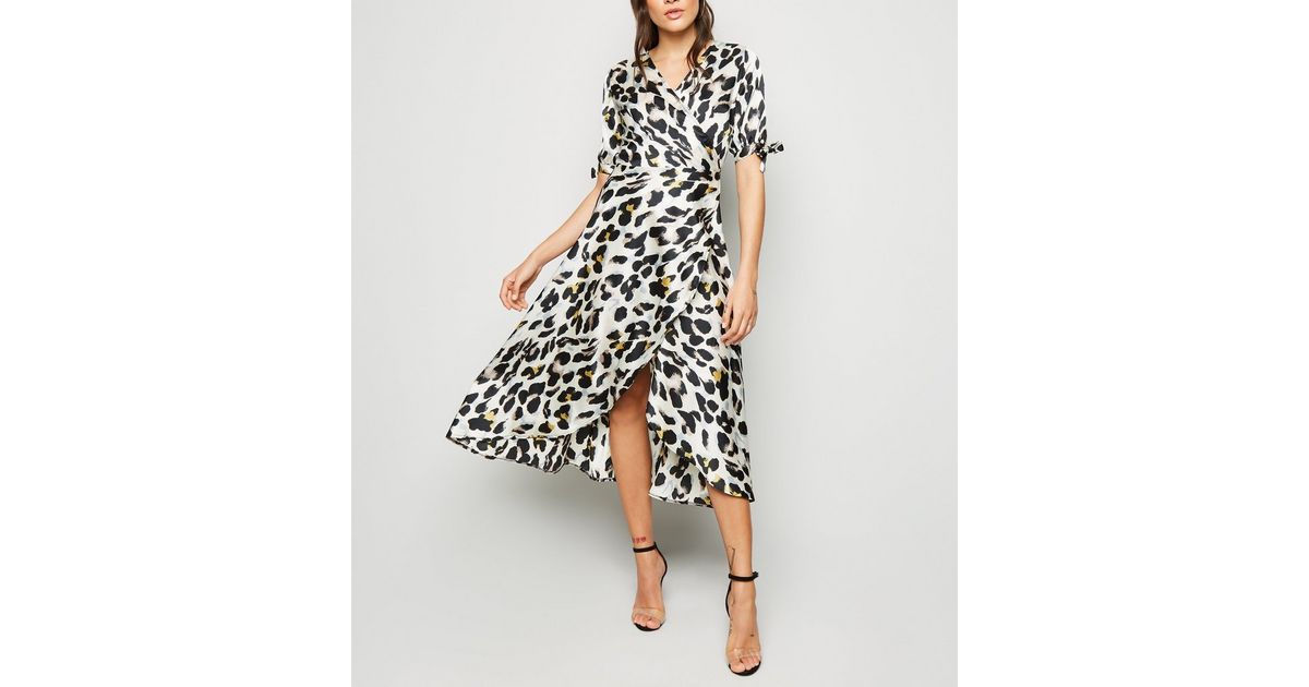 Ax Paris Off White Leopard Print Wrap Midi Dress New Look