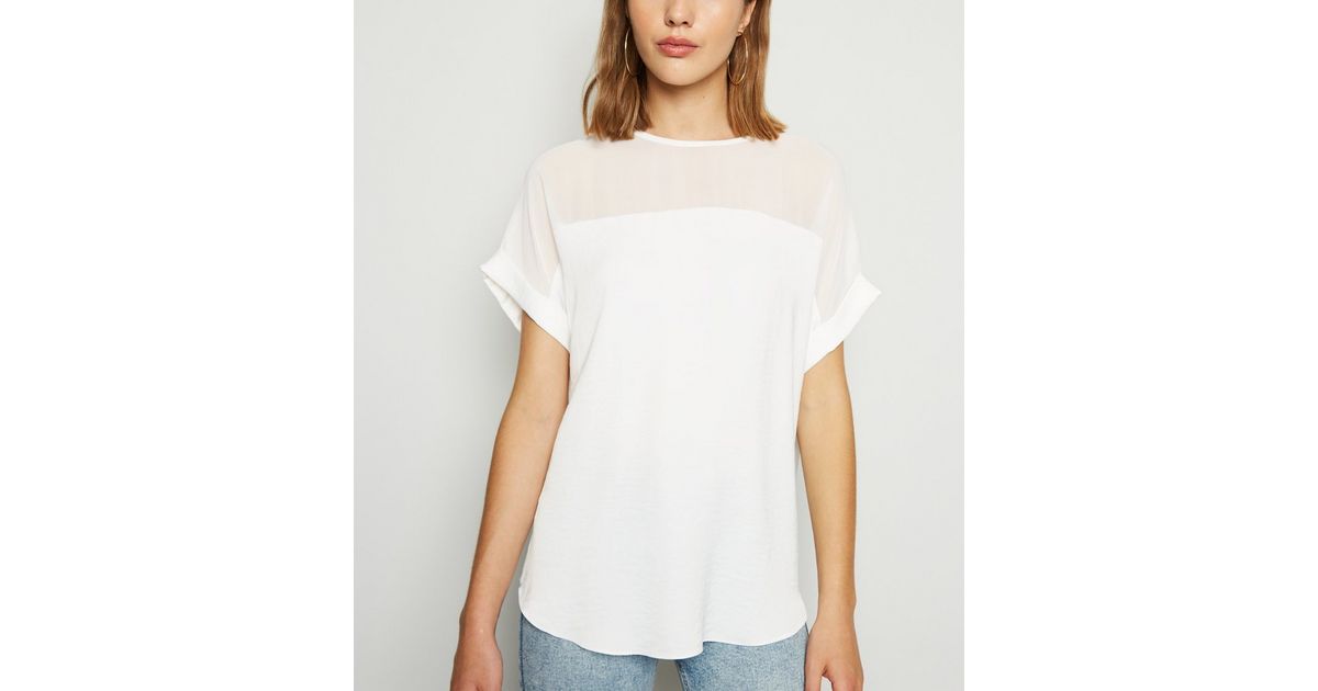 Off White Mesh Panel T-Shirt | New Look