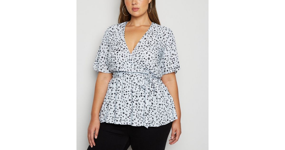 Curves Blue Leopard Print Wrap Top | New Look