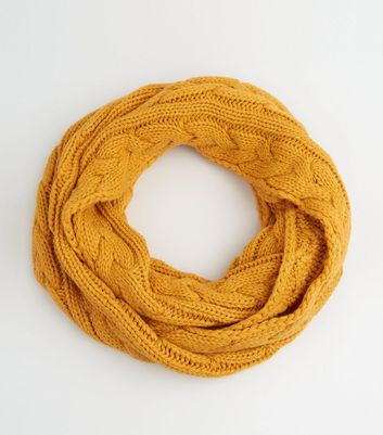 Mustard Cable Knit Snood | New Look