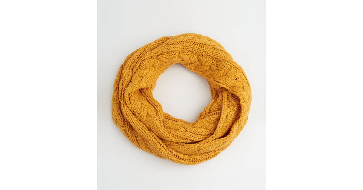 Mustard Cable Knit Snood | New Look