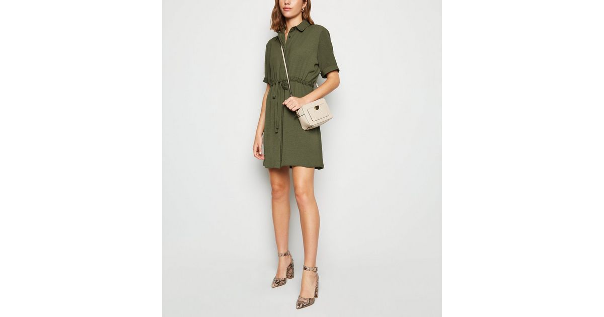 Khaki Drawstring Waist Shirt Dress | New Look
