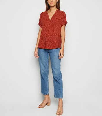 Rust Spot V Neck Overhead Shirt | New Look