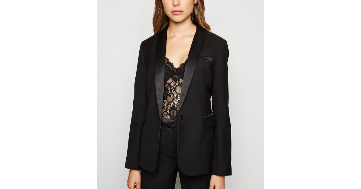 Black Satin Trim Blazer | New Look