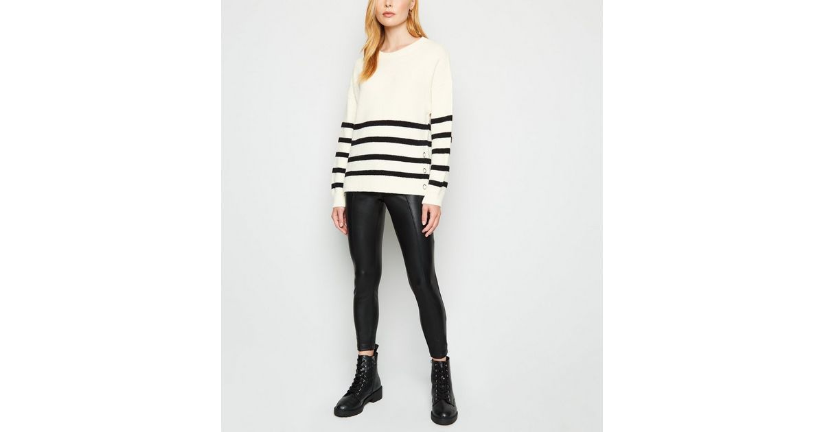 White Stripe Eyelet Side Jumper | New Look