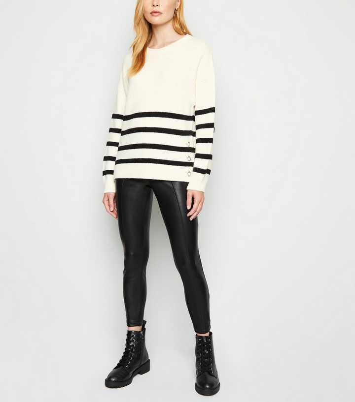 White Stripe Eyelet Side Jumper | New Look