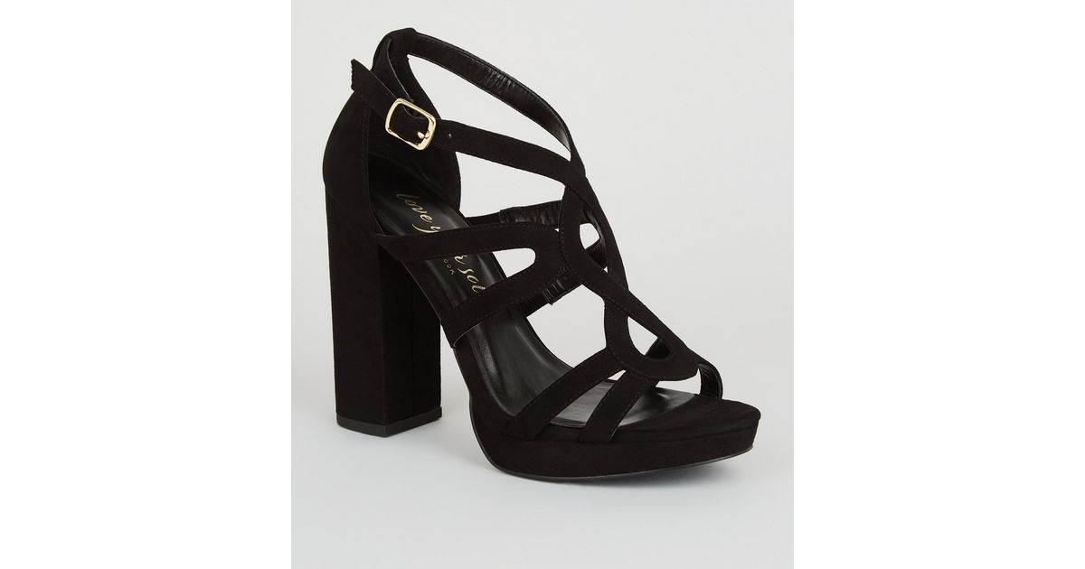Black Suedette Strappy Platform Heels | New Look