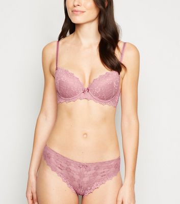 Mid Pink Floral Lace Bow Front Demi Bra New Look