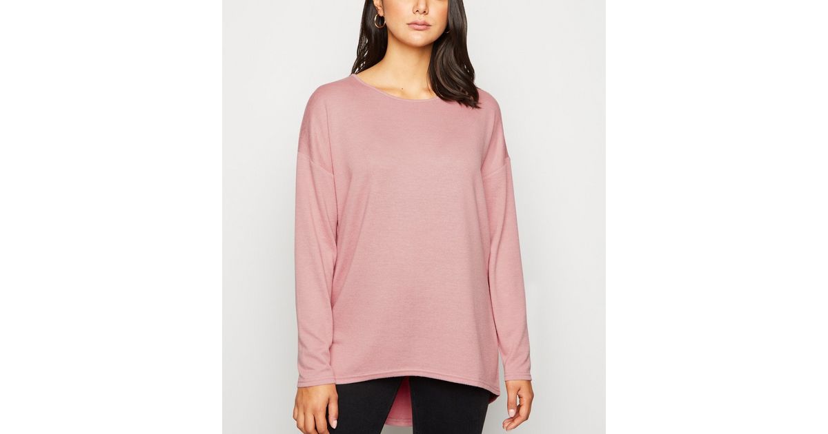 Mid Pink Fine Knit Dip Hem Jumper | New Look