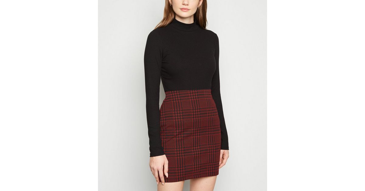 Red Check Mini Tube Skirt | New Look