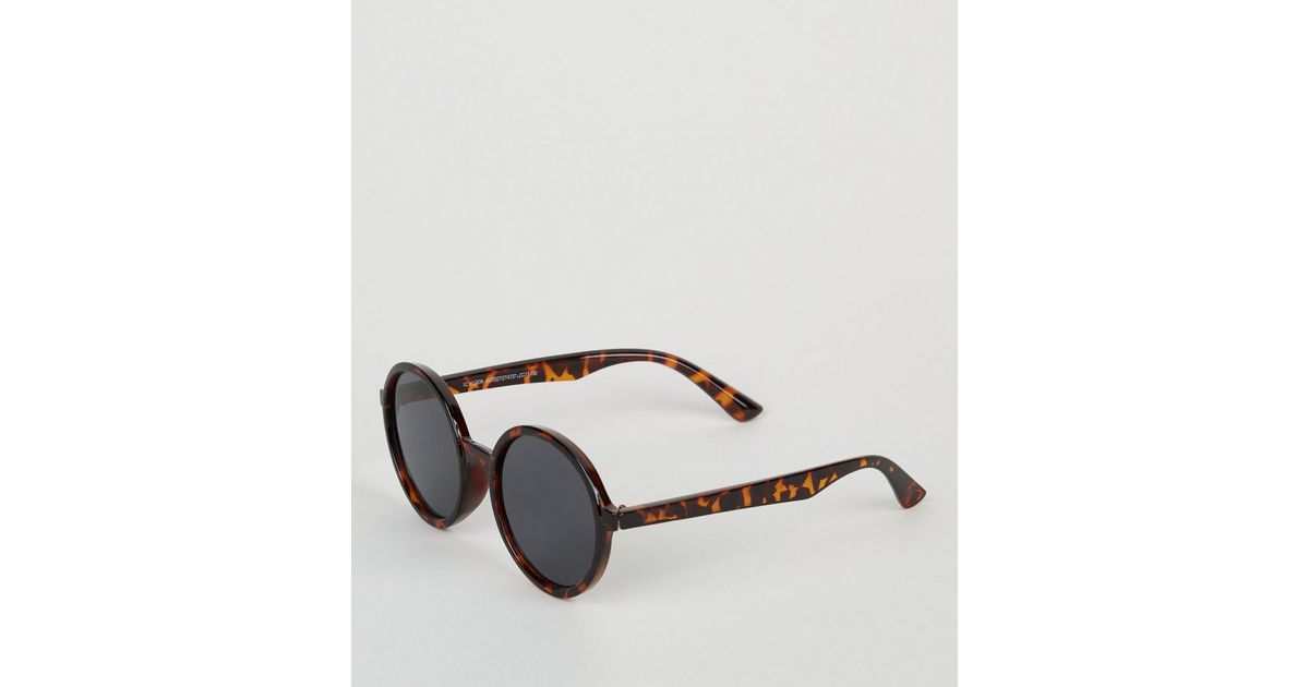 Dark Brown Tortoiseshell Effect Round Frame Sunglasses New Look