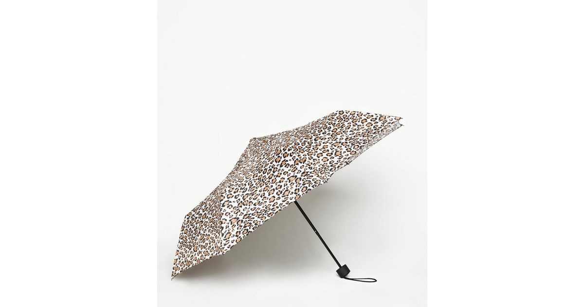 Stone Leopard Print Collapsible Umbrella | New Look
