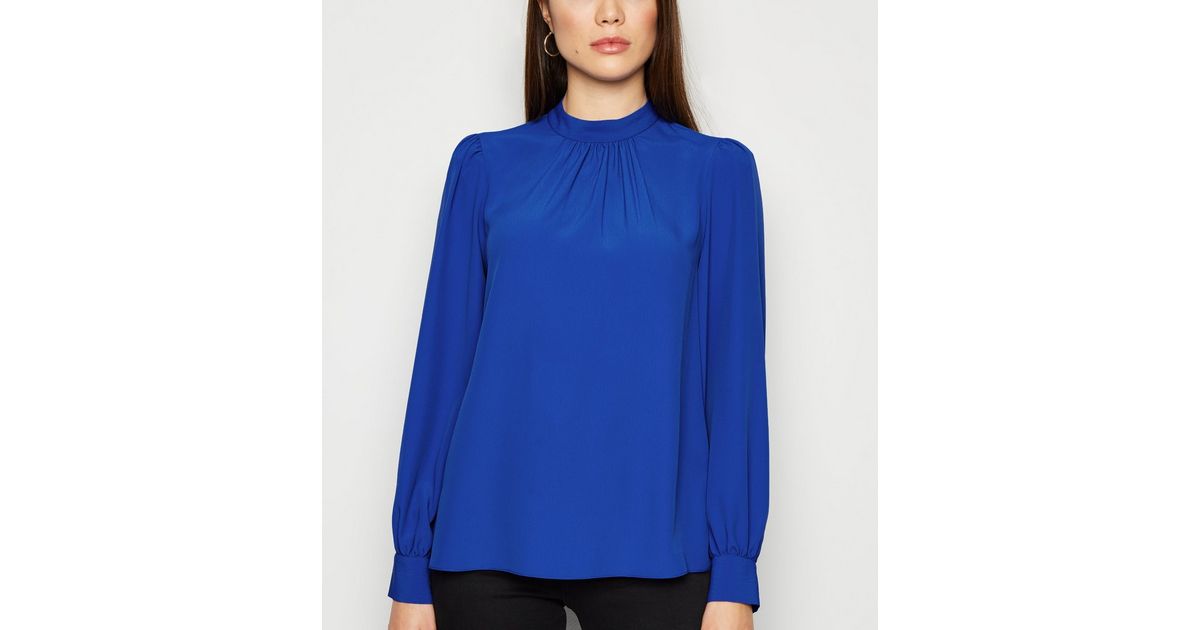 Bright Blue High Neck Blouse | New Look