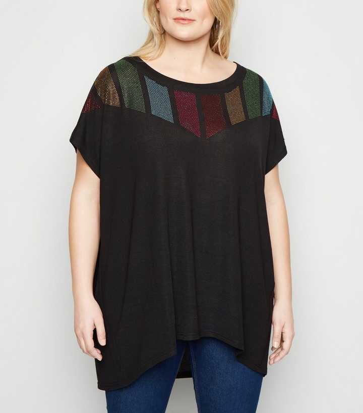 Blue Vanilla Curves Black Diamanté Chevron Top | New Look