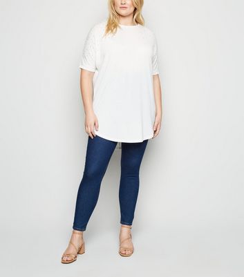 Blue Vanilla Curves White Diamanté Oversized Top | New Look