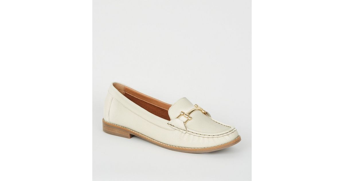 Off White Leather Bar Front Loafers | New Look