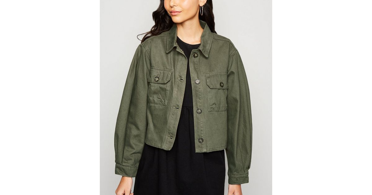 Khaki Cropped Lightweight Shacket | New Look