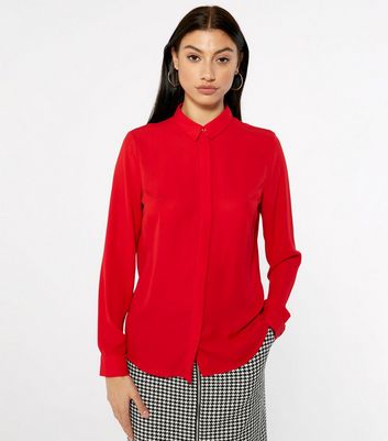 Red Long Sleeve Button Up Shirt | New Look