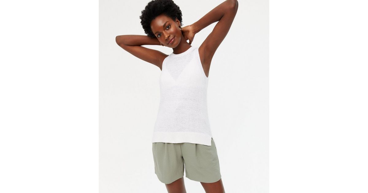 White Knit Sleeveless Vest | New Look